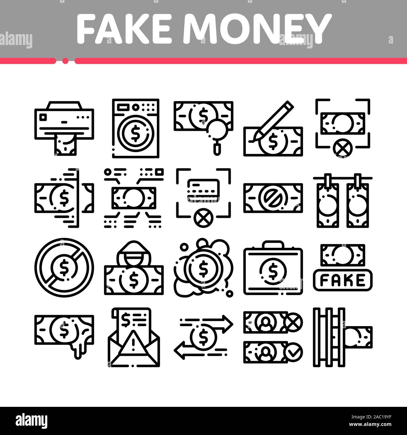 Fake Money Collection Elements Icons Set Vector Stock Vector Image ...
