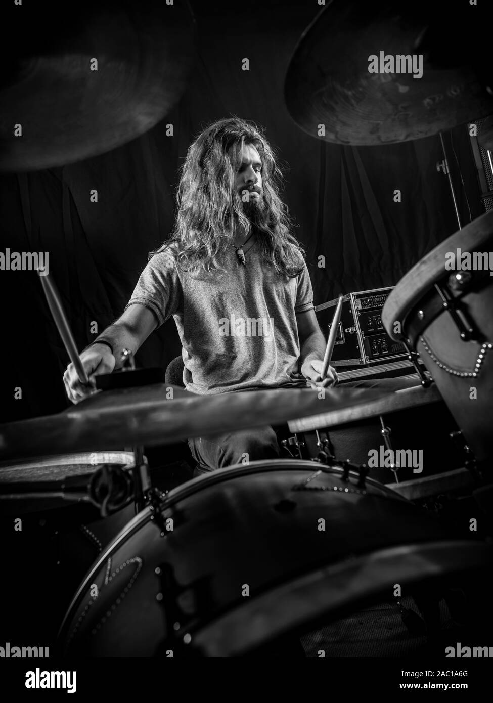 One man band and drum Black and White Stock Photos & Images - Alamy