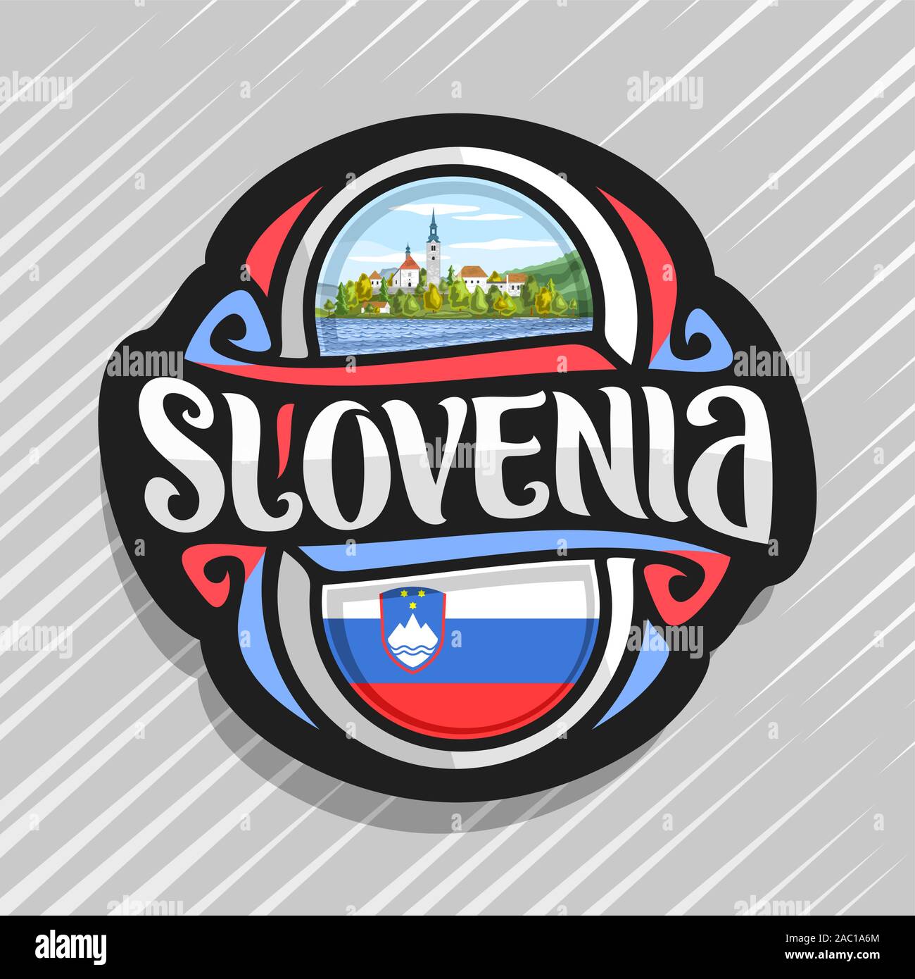 Vector logo for Slovenia country, fridge magnet with slovenian state ...
