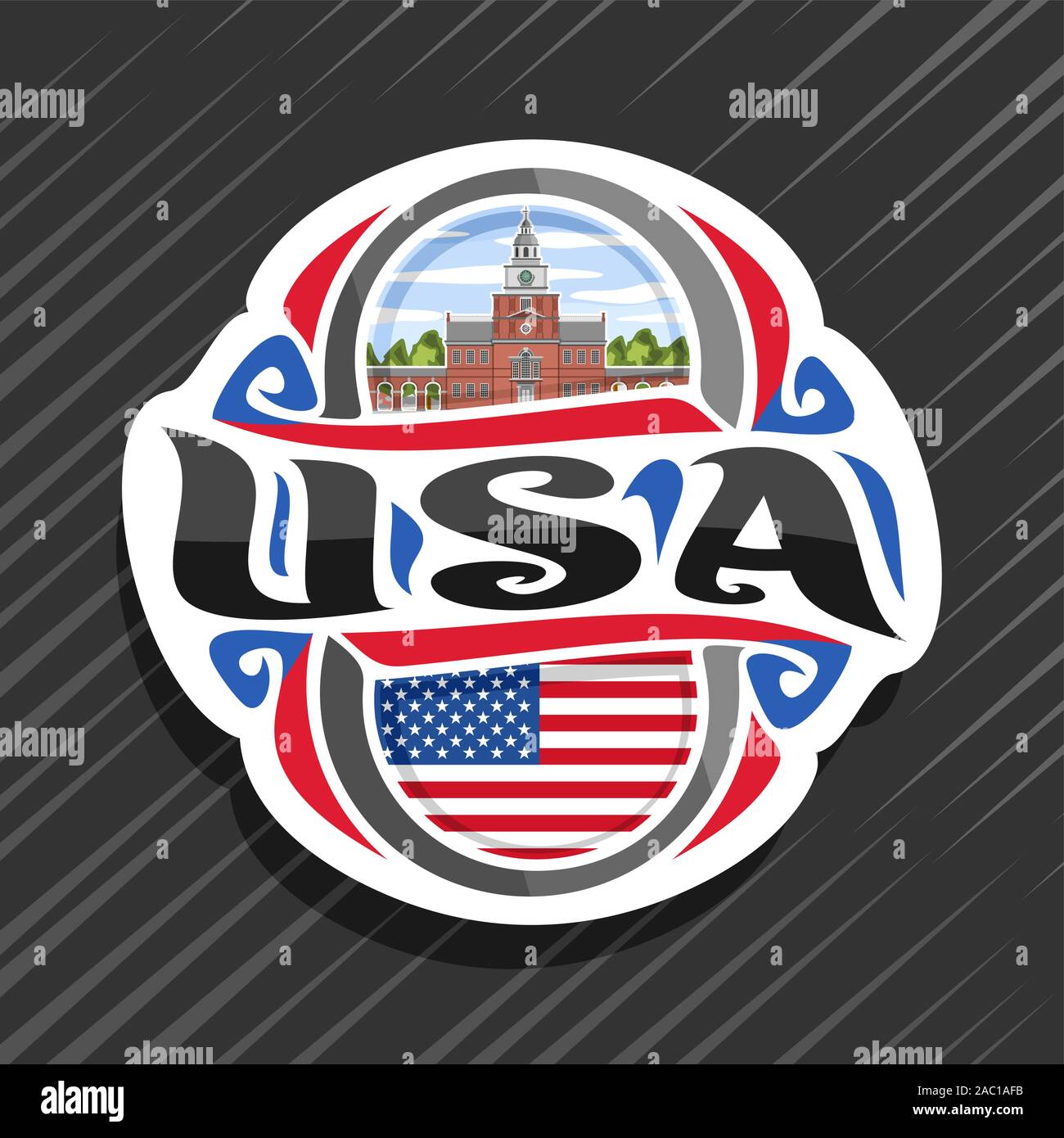 Vector logo for USA country, fridge magnet with flag of United States ...