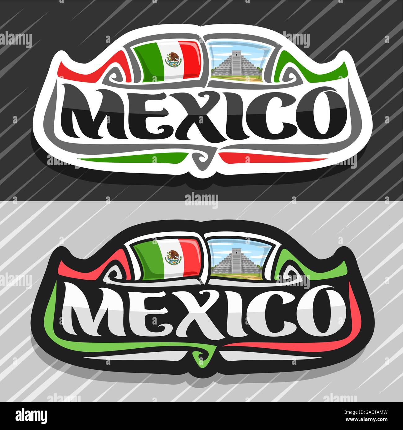 Vector logo for Mexico country, fridge magnet with mexican state flag ...