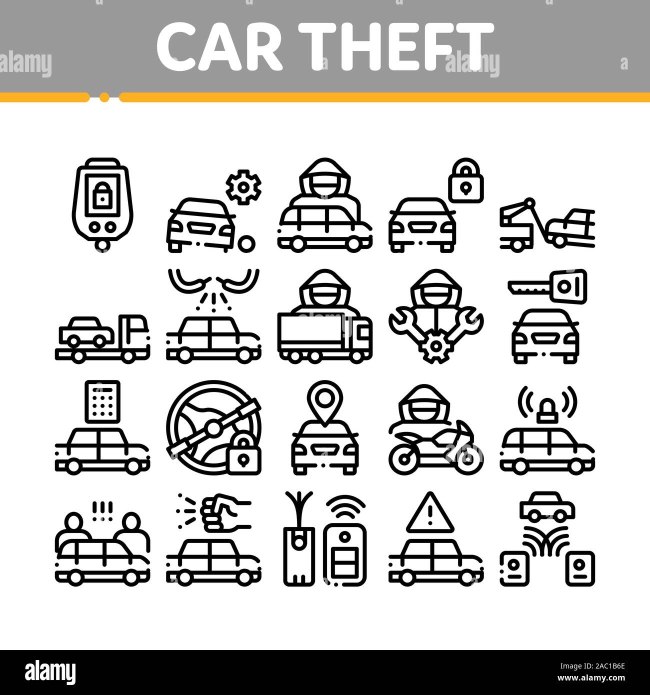 Car Theft Collection Elements Icons Set Vector Stock Vector Image & Art ...