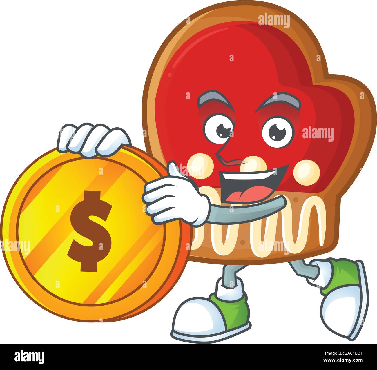 happy gloves cookies cartoon character with gold coin Stock Vector ...