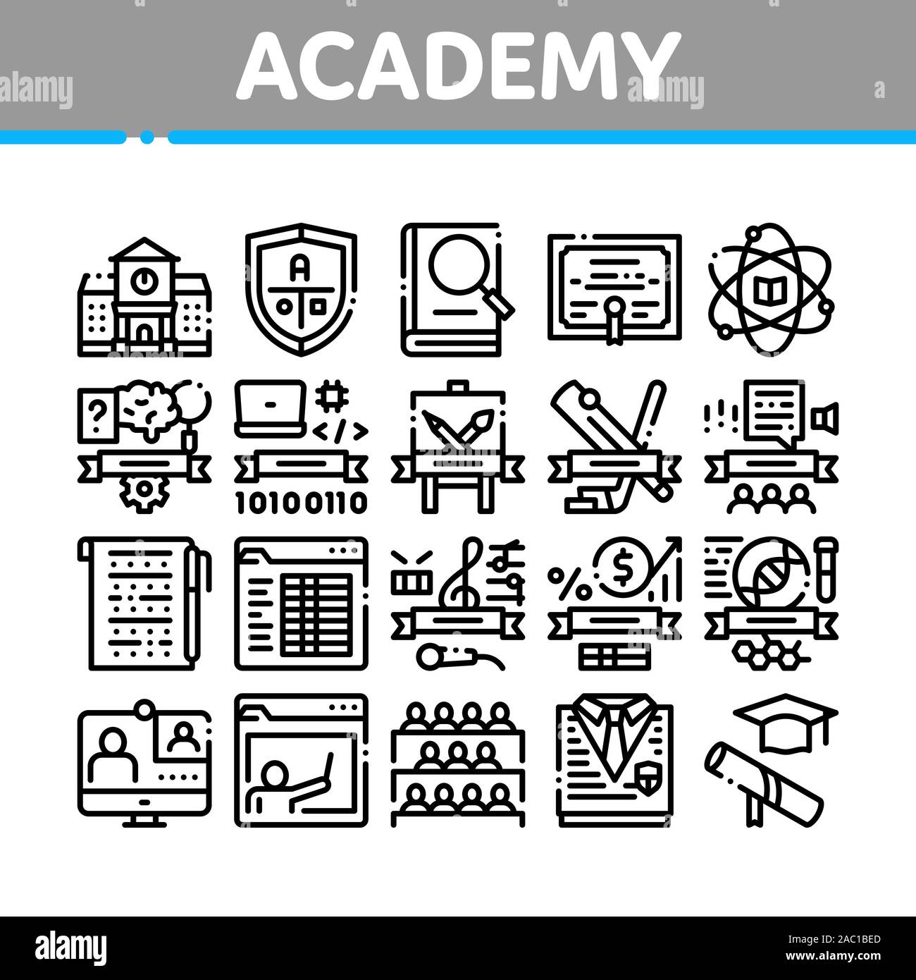 Academy Educational Collection Icons Set Vector Stock Vector Image ...