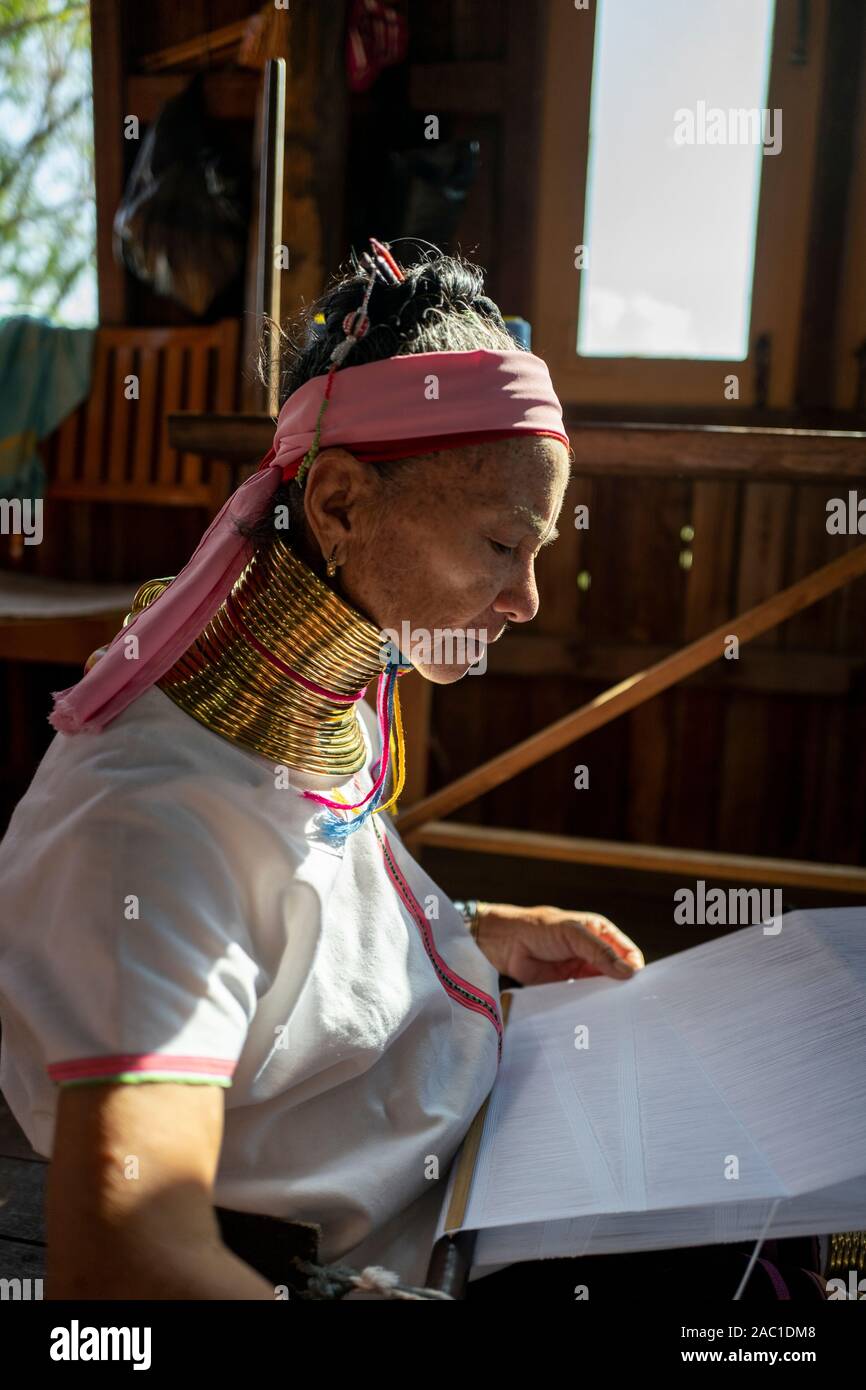 Traditional weaving handicraft worker on Inle Lake in Myanmar, Asia ...