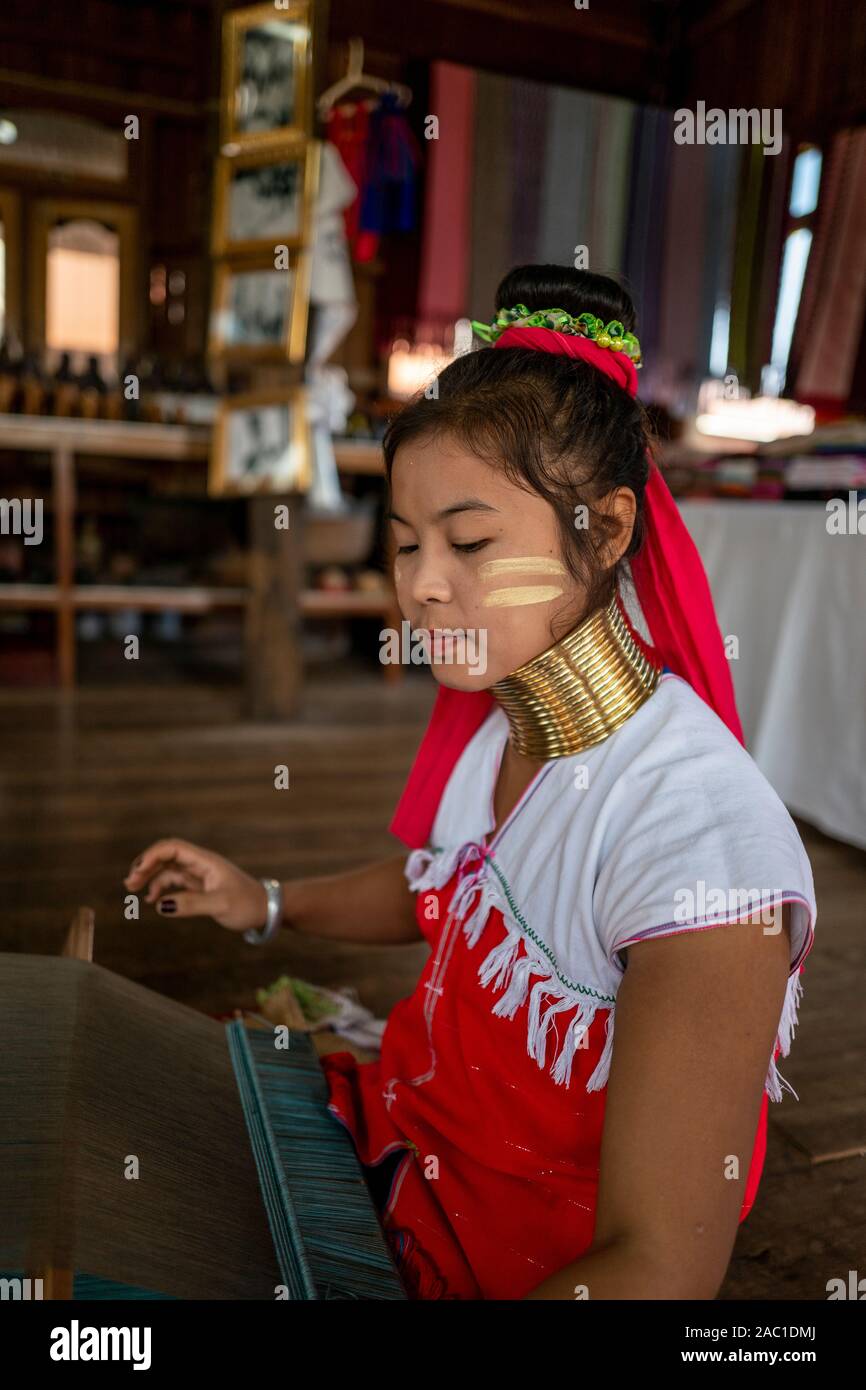 Traditional weaving handicraft worker on Inle Lake in Myanmar, Asia ...