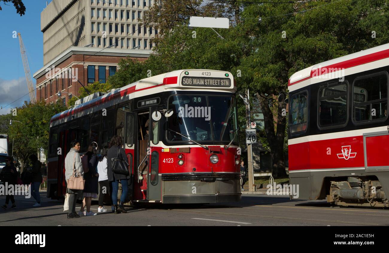 toronto ttc streetcar on city street transit in urban environment sunny ...