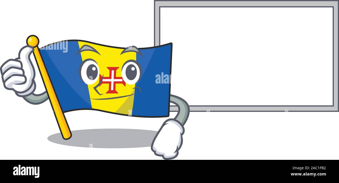 Flag madeira cute cartoon character Thumbs up with board Stock Vector ...