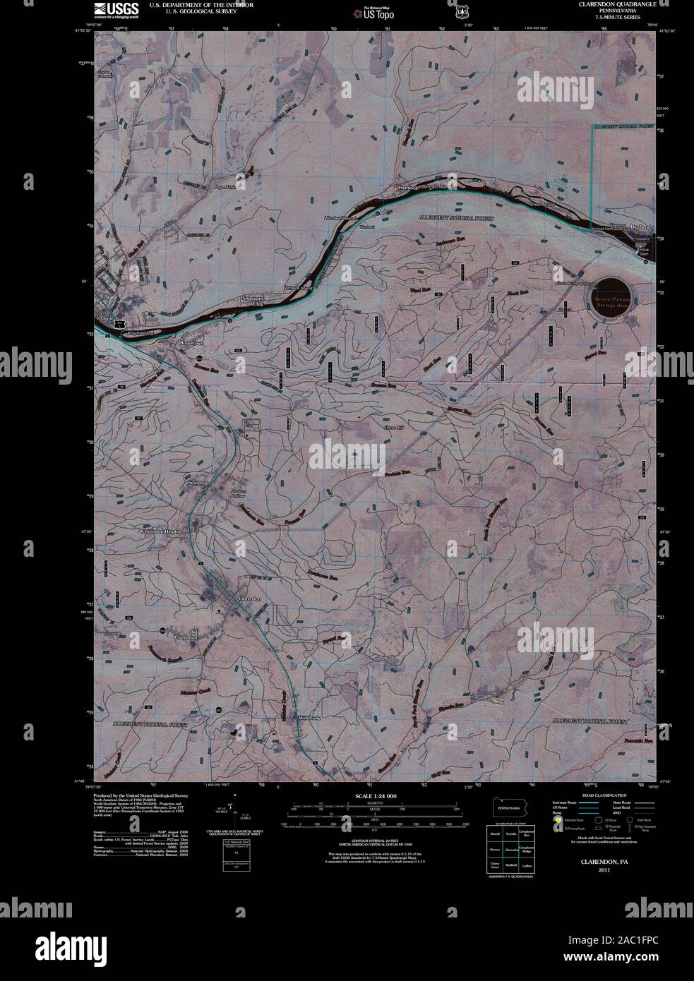 USGS TOPO Map Pennsylvania PA Clarendon 20110426 TM Inverted ...