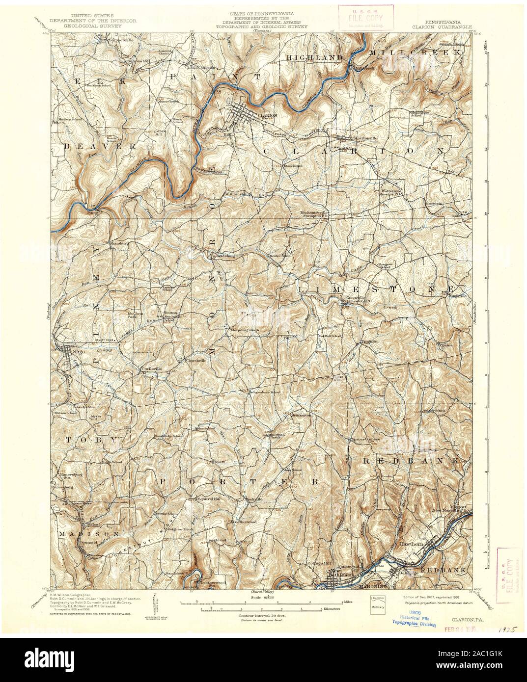 USGS TOPO Map Pennsylvania PA Clarion 172286 1907 62500 Restoration ...