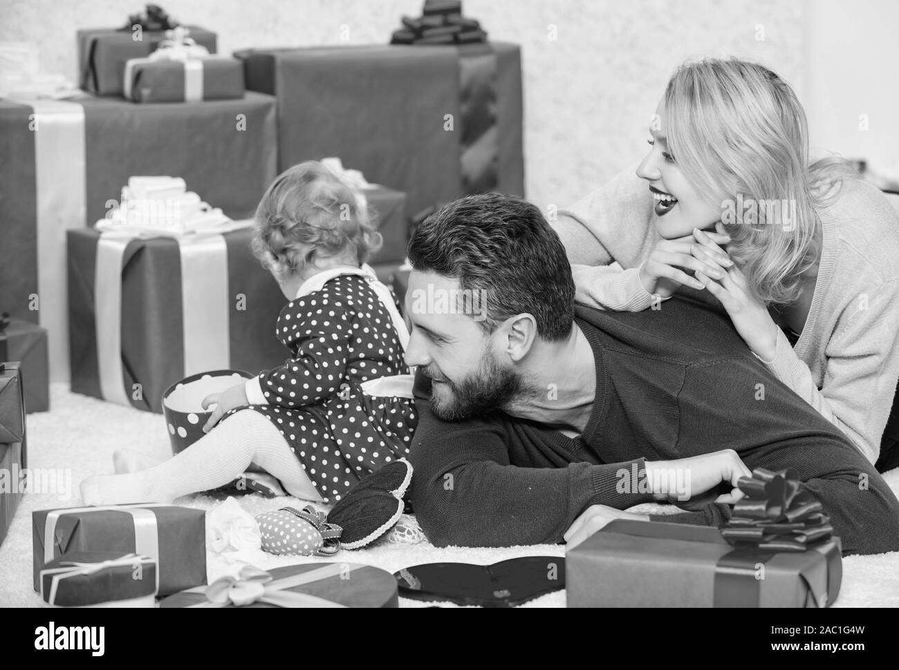 Happy parents. Couple in love and baby are happy family. Made to love ...