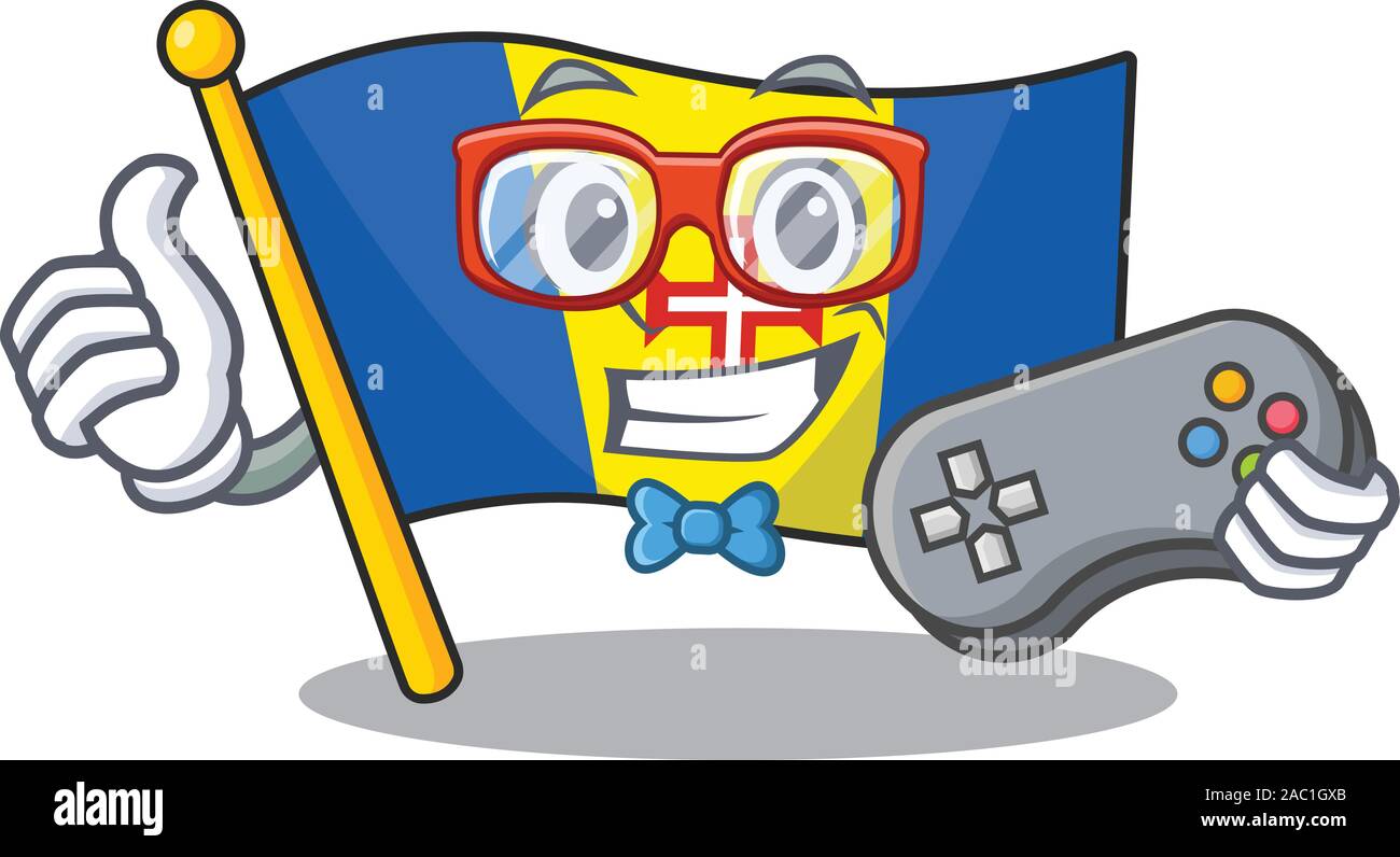 cute geek gamer flag madeira cartoon character style Stock Vector Image ...