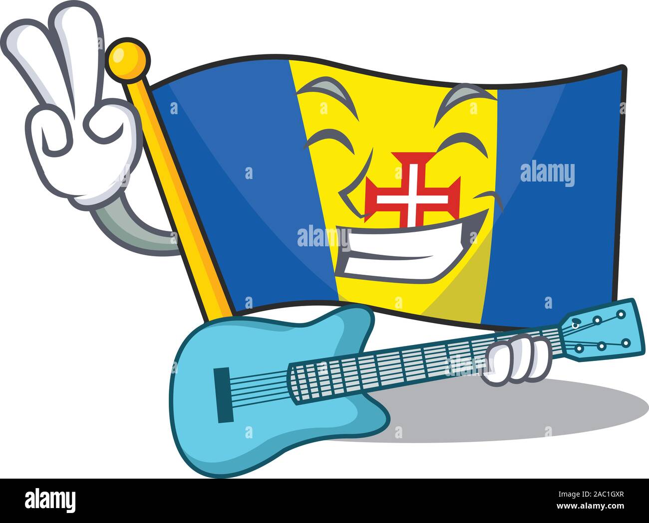 Supper cool flag madeira cartoon character performance with guitar ...