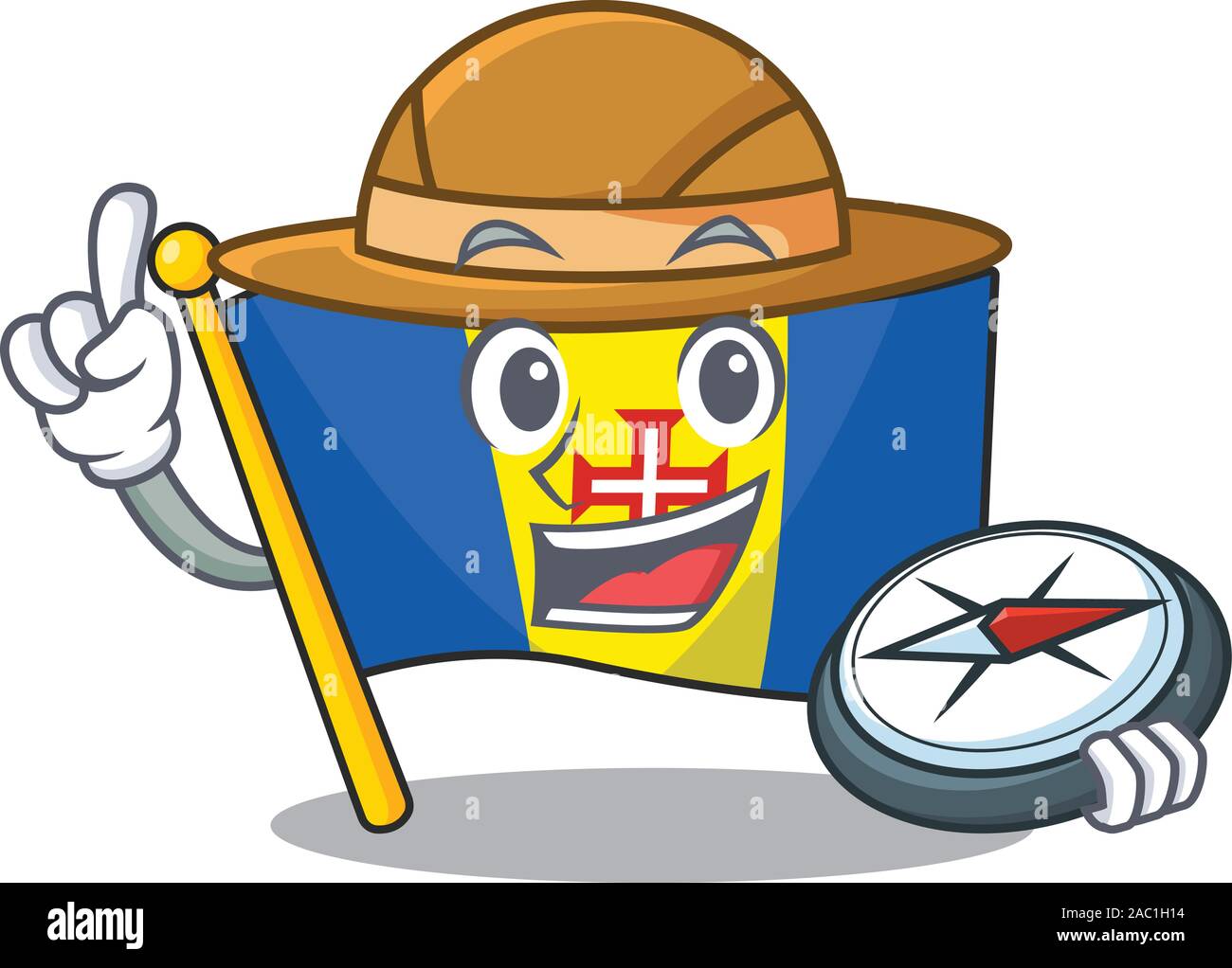 Explorer flag madeira cartoon character holding a compass Stock Vector ...