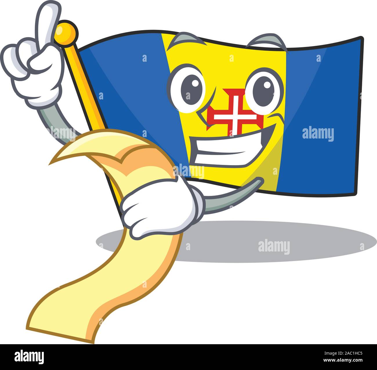 Cute flag madeira cartoon character with menu ready to serve Stock ...