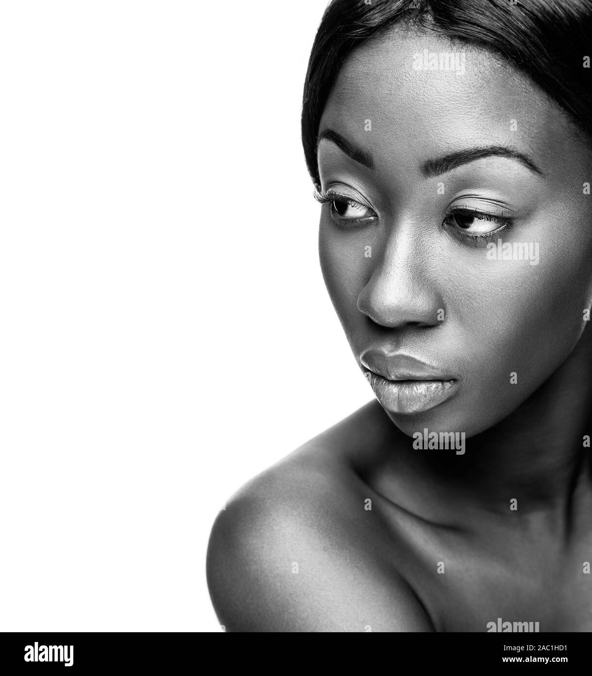 Beauty portrait young afro american Black and White Stock Photos ...