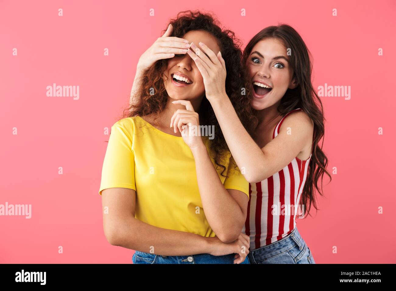 Image of happy multinational girls smiling together and having fun with ...