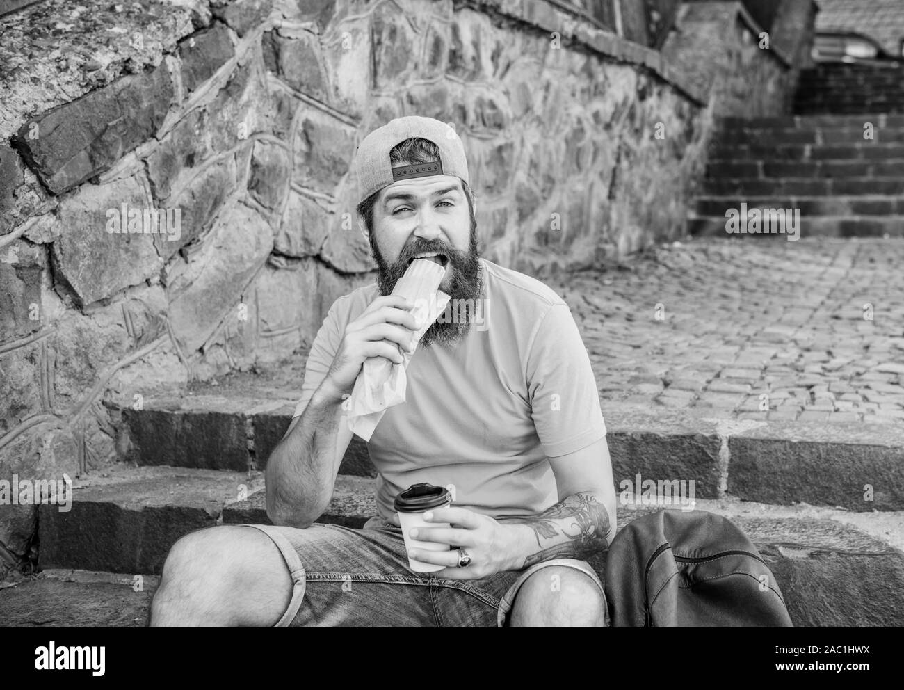 Street food so good. Urban lifestyle nutrition. Carefree hipster eat ...