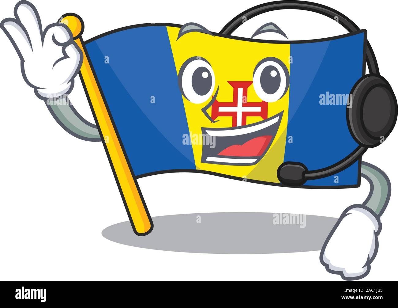 Flag madeira cute cartoon character design with headphone Stock Vector ...
