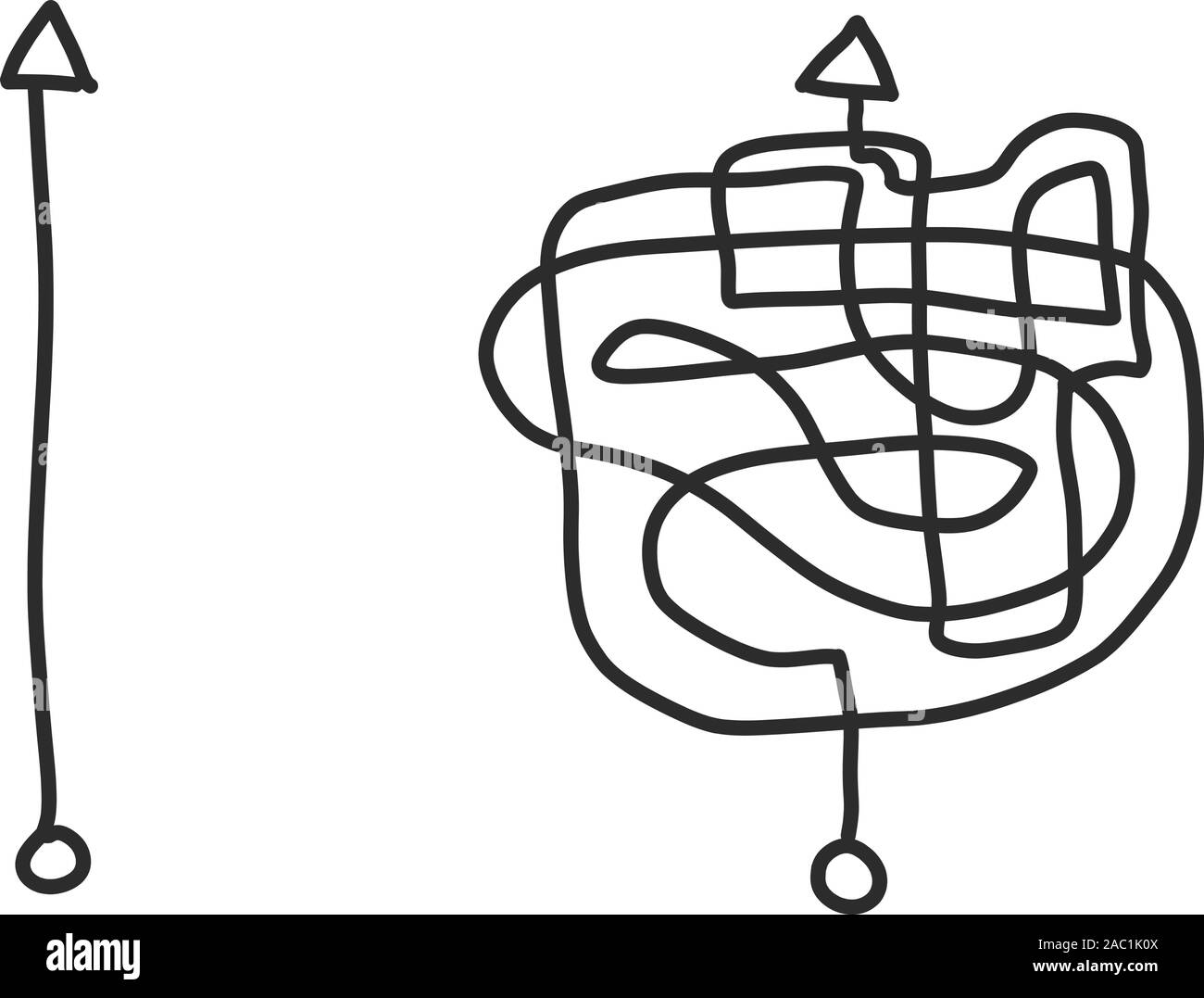 Hand drawing of black arrow in simple and complex line on white ...