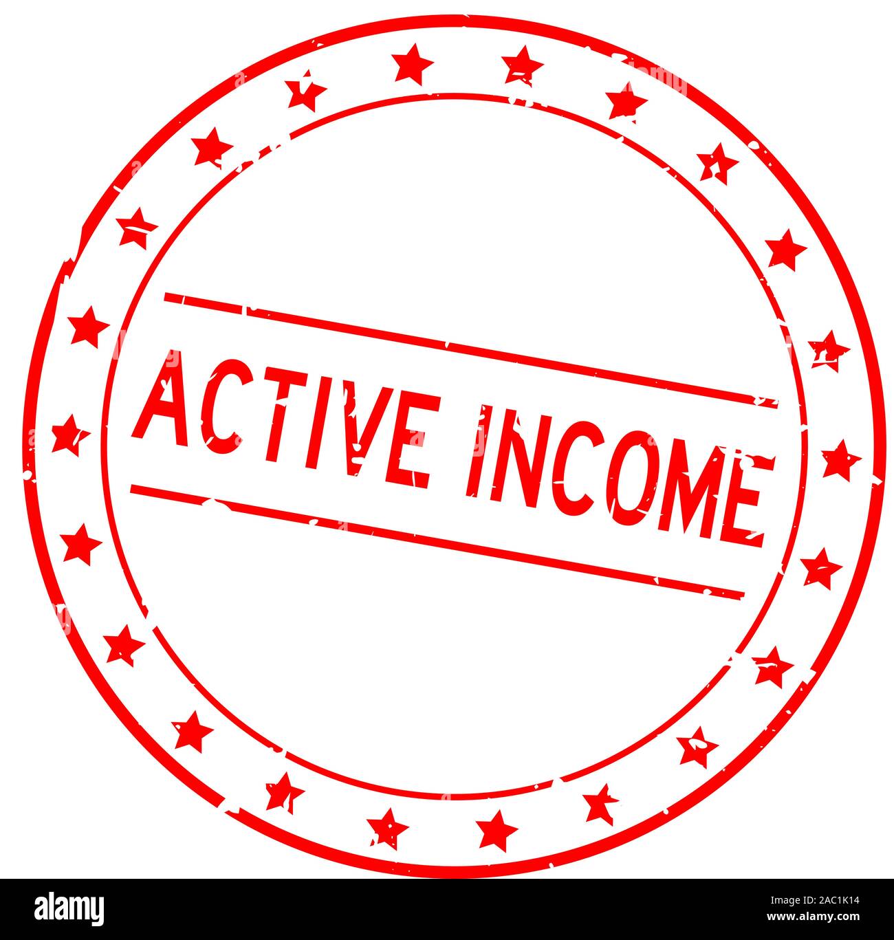 Grunge red active income word round rubber seal stamp on white ...