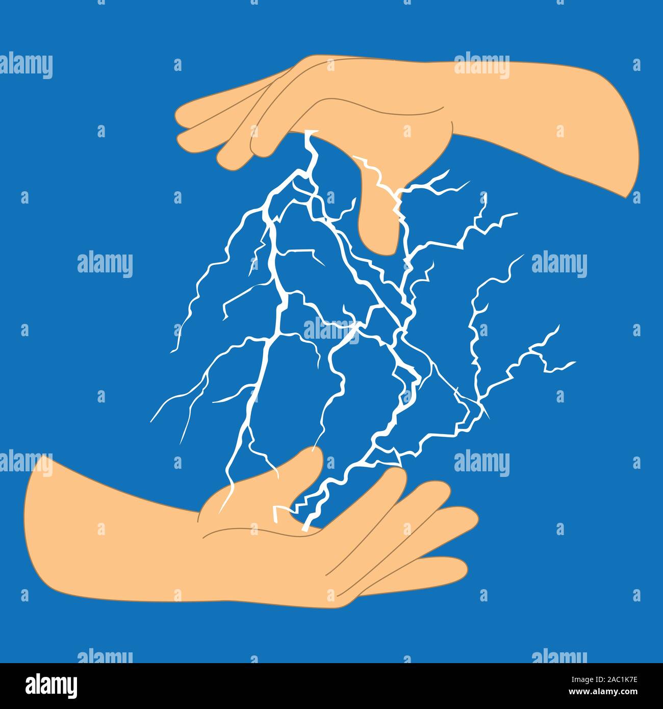Human hands and lightning flash bolt, conceptual vector Stock Vector ...