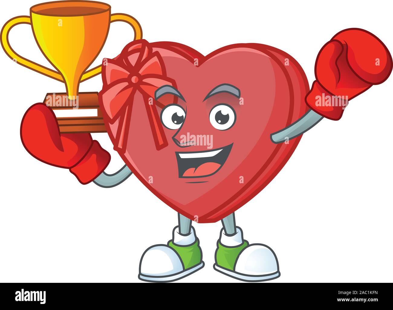 Super cool Boxing winner love gift box in mascot cartoon style Stock ...