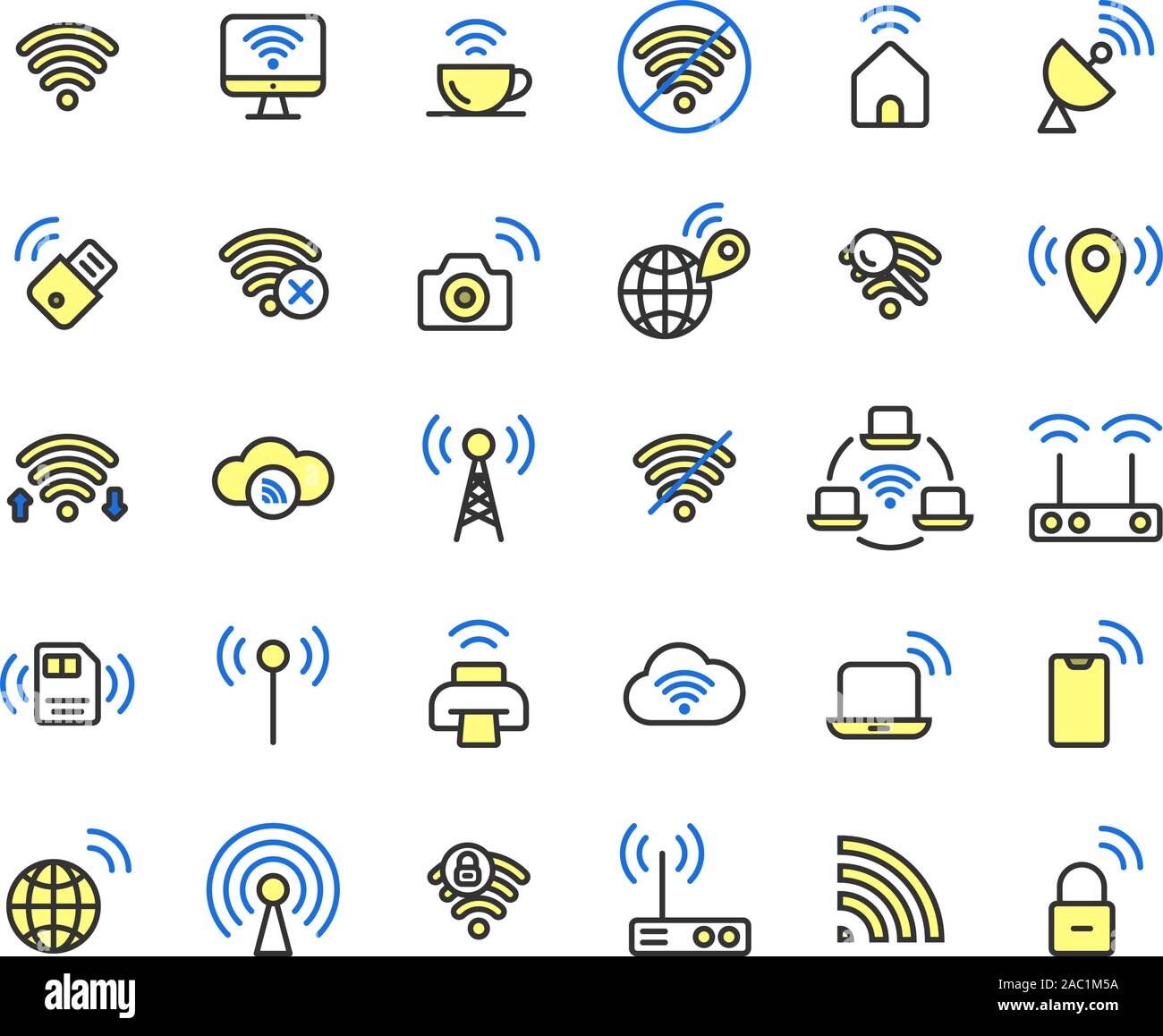 Wireless Network filled outline icon set. Vector and Illustration Stock ...