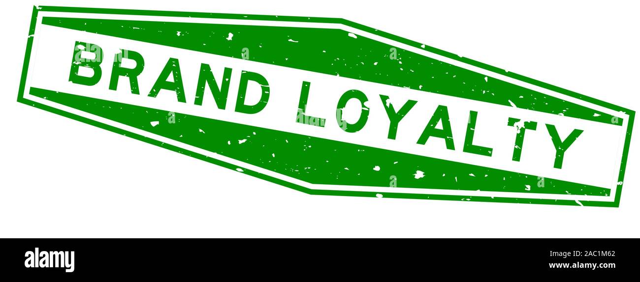Grunge green brand loyalty word hexagon rubber seal stamp on white ...
