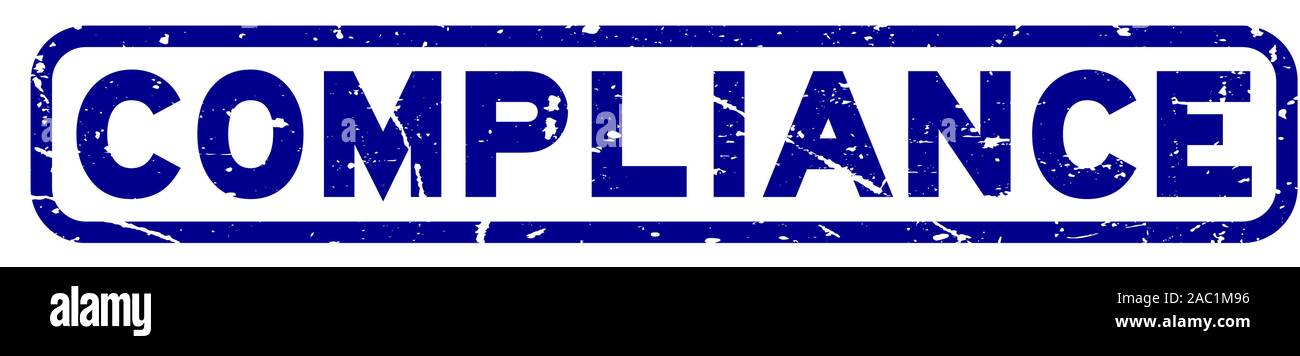 Grunge blue compliance word square rubber seal stamp on white ...