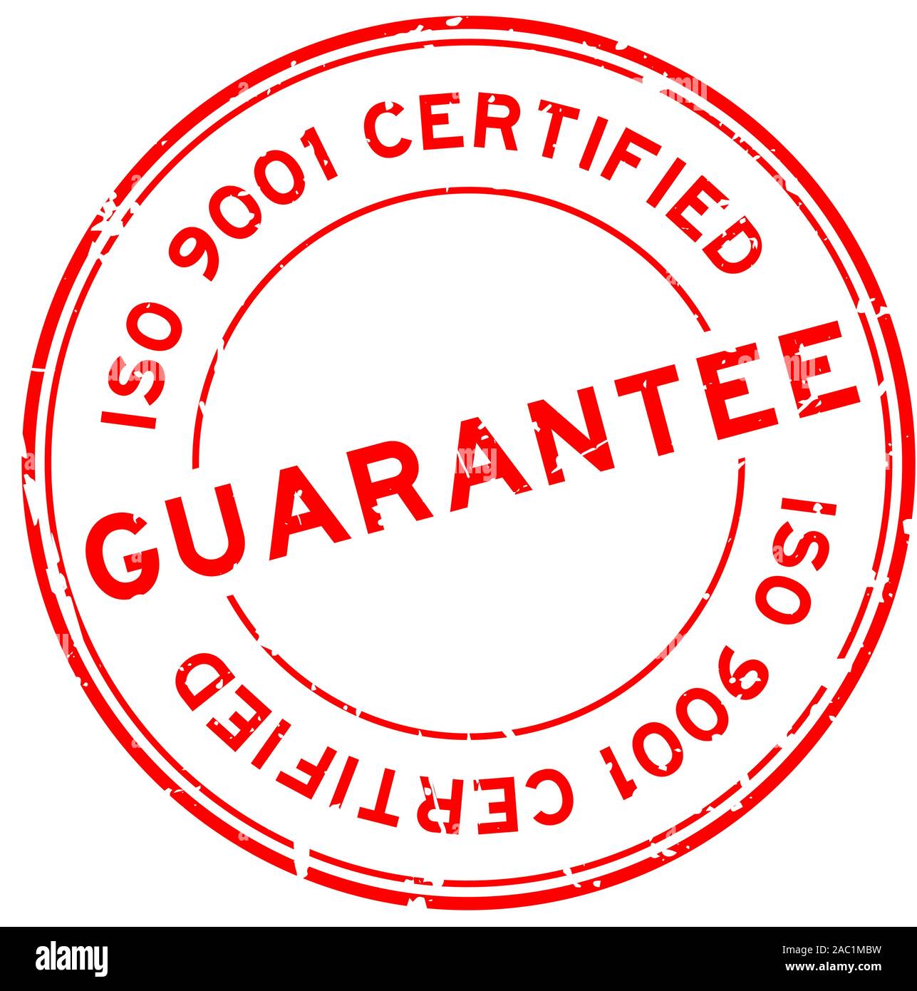 Grunge red iso 9001 certified guarantee word round rubber seal stamp on white background Stock ...
