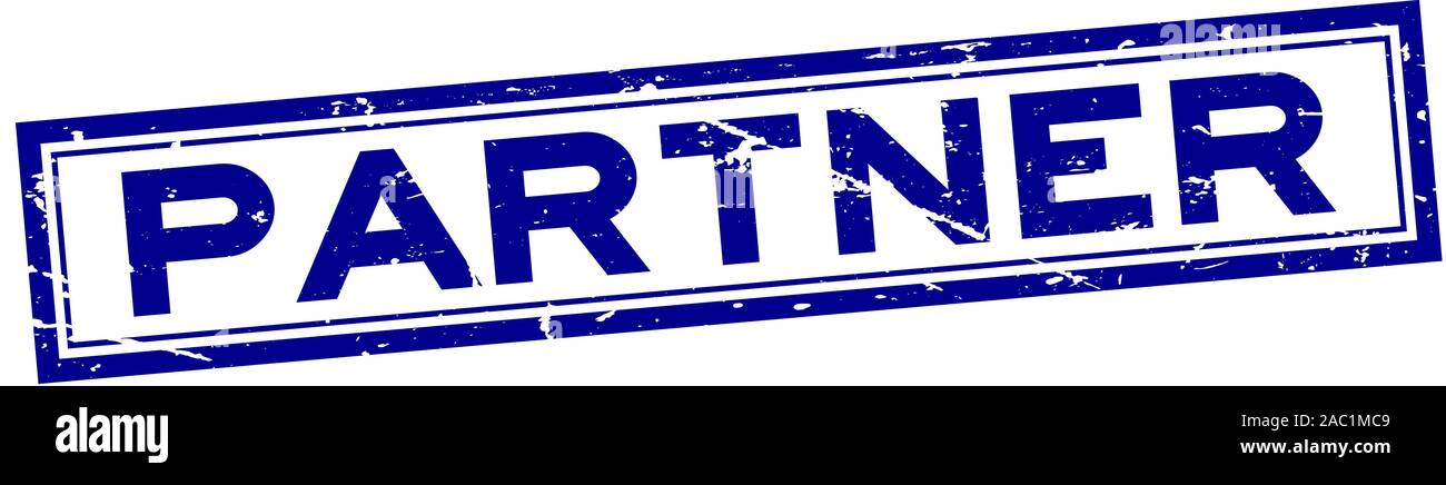 Grunge blue partner word square rubber seal stamp on white background ...