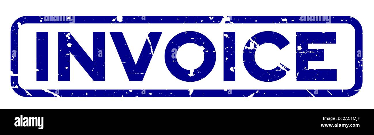 Grunge blue invoice word square rubber seal stamp on white background ...