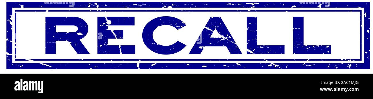 Grunge blue recall word square rubber seal stamp on white background ...