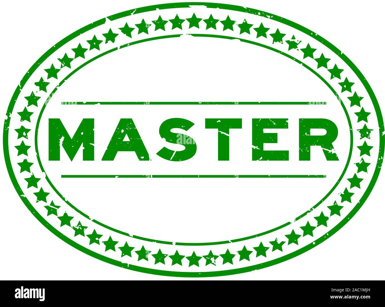 Grunge green master word oval rubber seal stamp on white background ...
