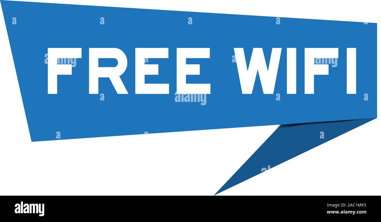 Blue paper speech banner with word free wifi on white background ...
