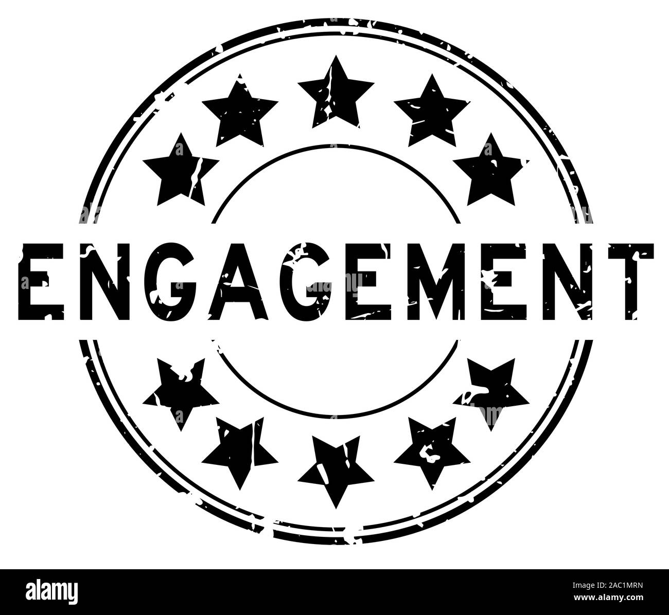 Grunge black engagement word with star icon round rubber seal stamp on ...