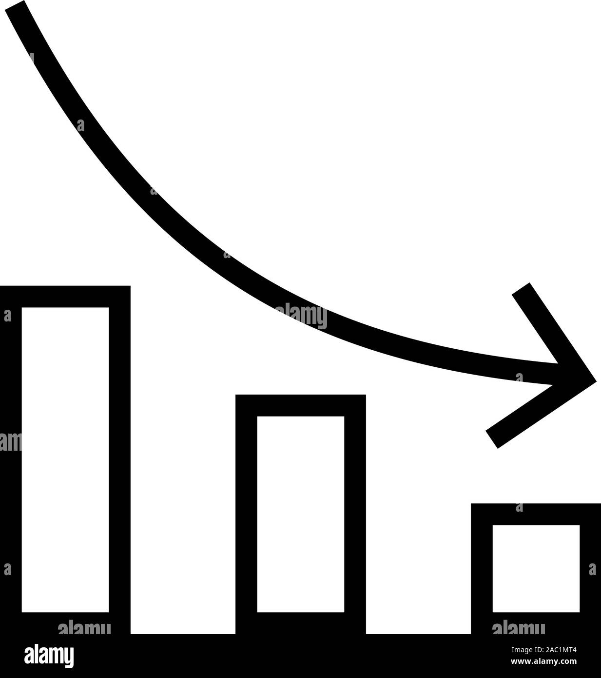 Icon of downward arrow with bar chart shape on white background Stock ...