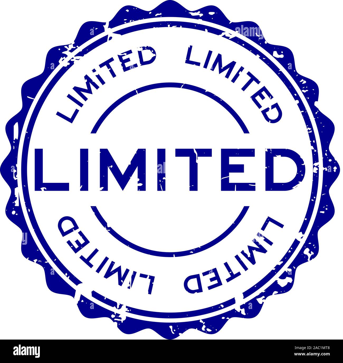 Grunge blue limited word round rubber seal stamp on white background ...