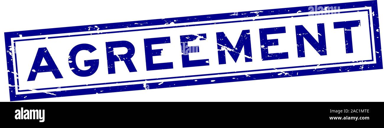 Grunge blue agreement word square rubber seal stamp on white background ...