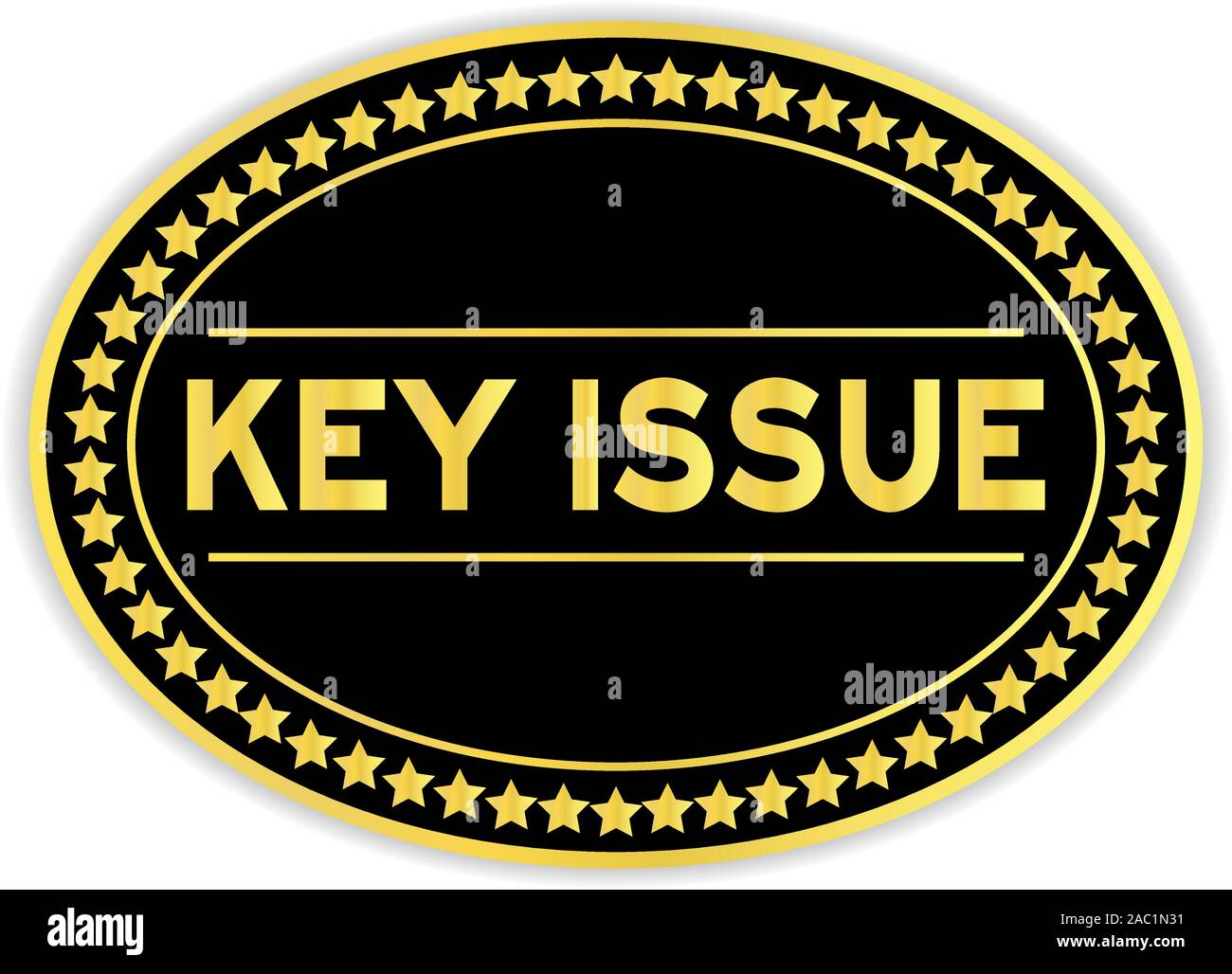 Black and gold color sticker in word key issue on white background ...