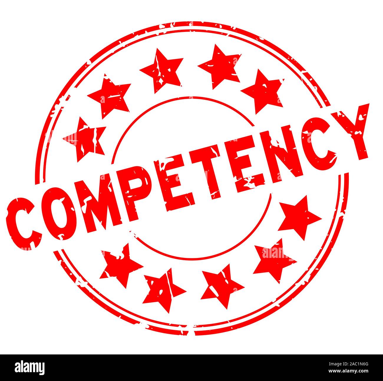 Grunge red competency word round rubber seal stamp on white background ...