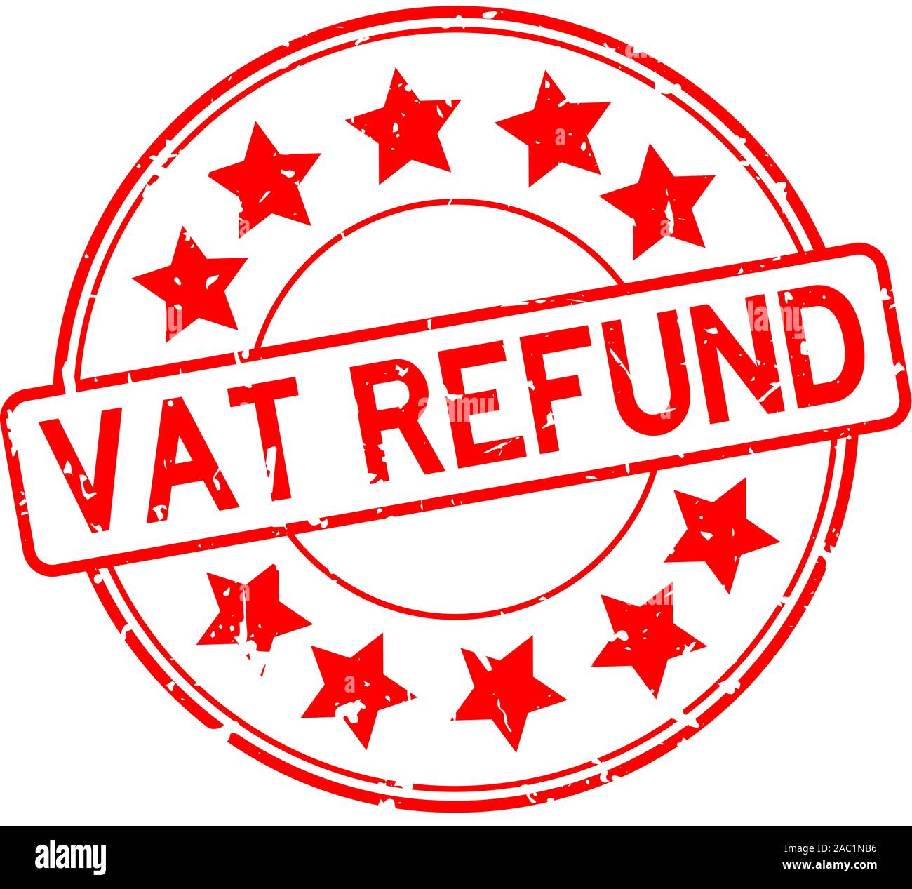 Grunge red vat refund word with star icon rubber seal stamp on white ...