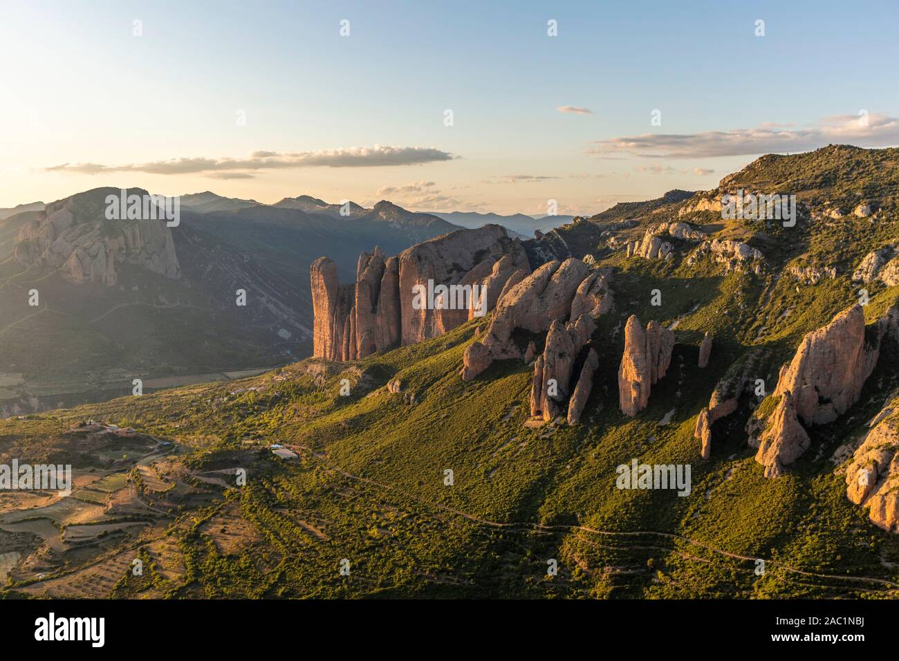 Mallos de Riglos, a set of conglomerate rock formations in Spain Stock ...