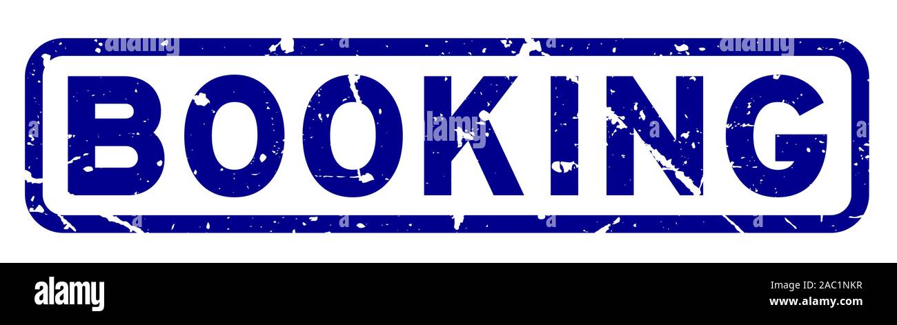 Grunge blue booking word square rubber seal stamp on white background ...