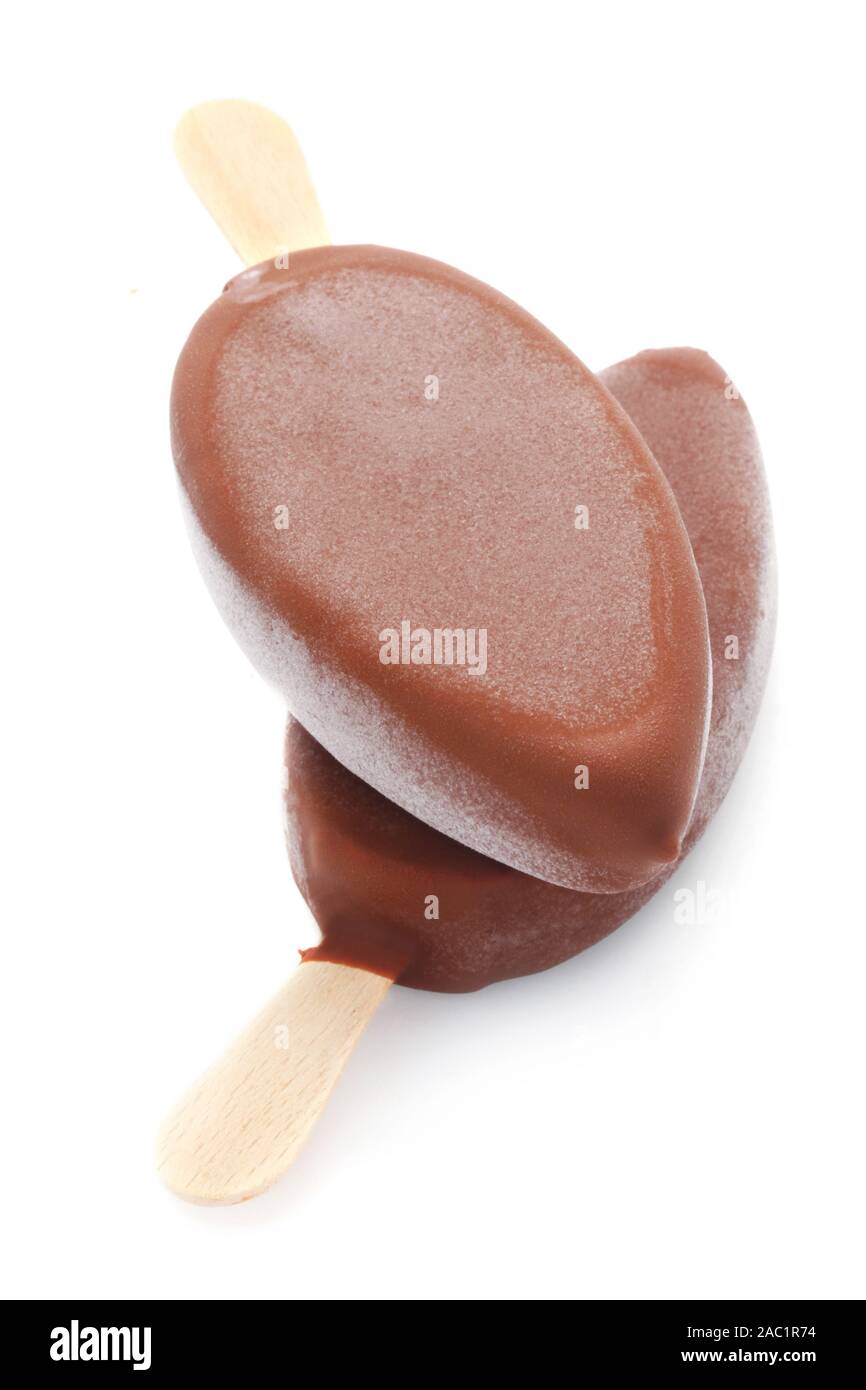 Chocolate Ice Lollies Isolated On White Stock Photo - Alamy