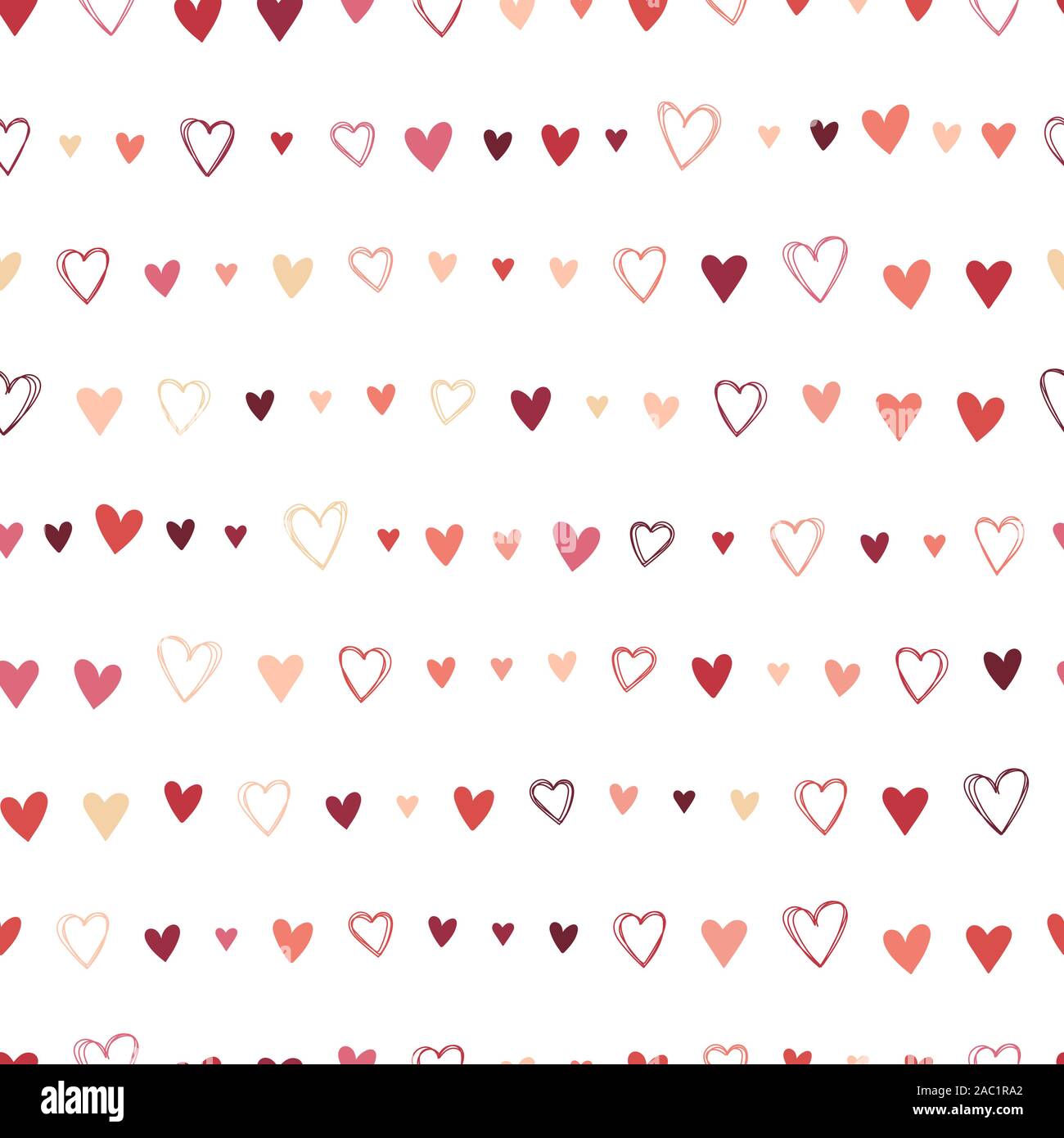Cute hand drawn hearts seamless pattern, romantic doodle hearts ...