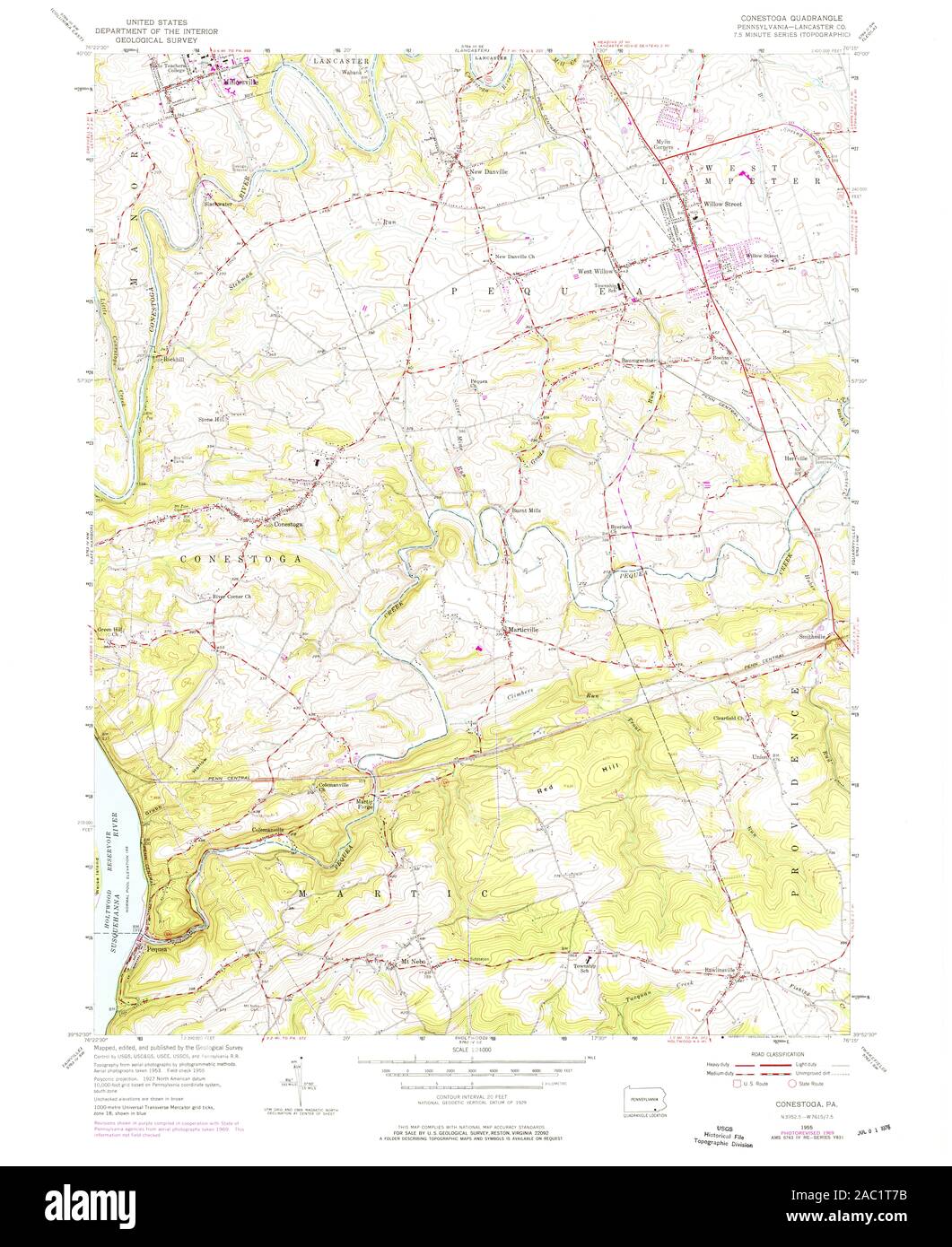 USGS TOPO Map Pennsylvania PA Conestoga 172379 1955 24000 Restoration ...