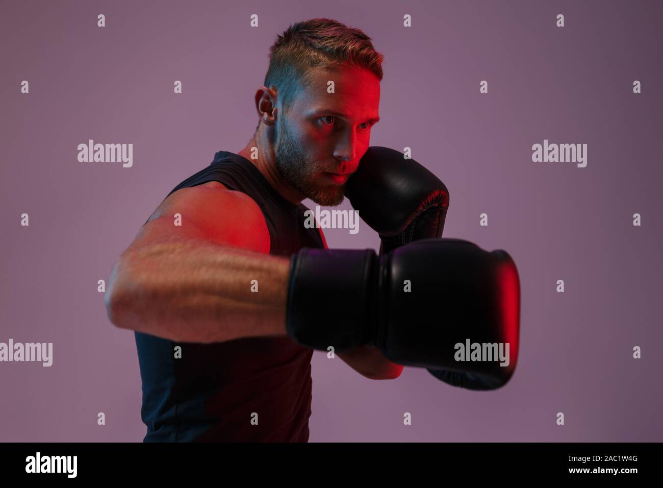 Image of a handsome strong young sports man boxer posing isolated over ...