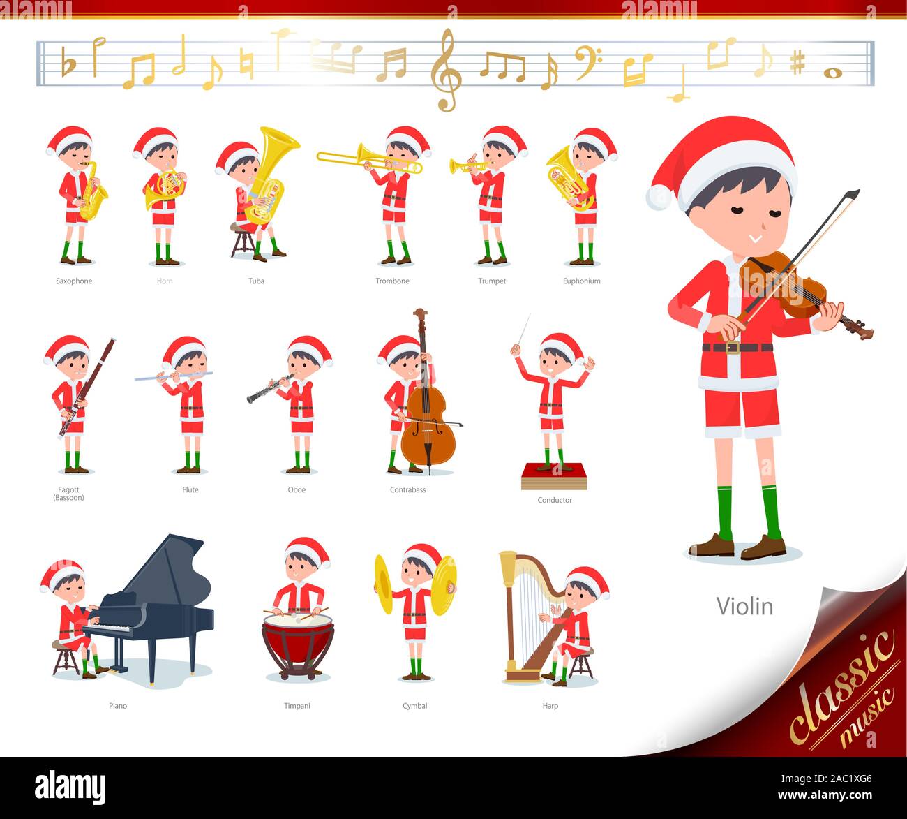 set of Santa Claus costume boy on classical music performances.There ...